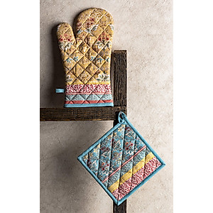 Maison d' Hermine Oven Mitt & Pot Holder 100% Cotton Set of Heat Resistant Oven Gloves (7.5"x13") & Hot Pads (8"x8"), BBQ, Cooking, Baking, Grilling, Marquise - Spring/Summer