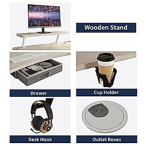 HEONAM Dual Motor Standing Desk with Drawer, 63x30 Inch Electric Height Adjustable Stand Up Desk with Storage Shelf, Home Office Desk Computer Workstation with White Pearwood Top/White Frame