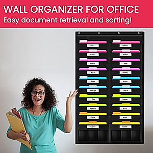 Godery Heavy Duty Storage Pocket Chart for Classroom and Office,Clear Storage Pocket Chart for Files Folder (20+6 Pockets & Nametag)