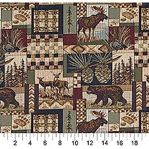 A014 Bears Deer Moose Acorns and Pine Trees Themed Tapestry Upholstery Fabric by The Yard