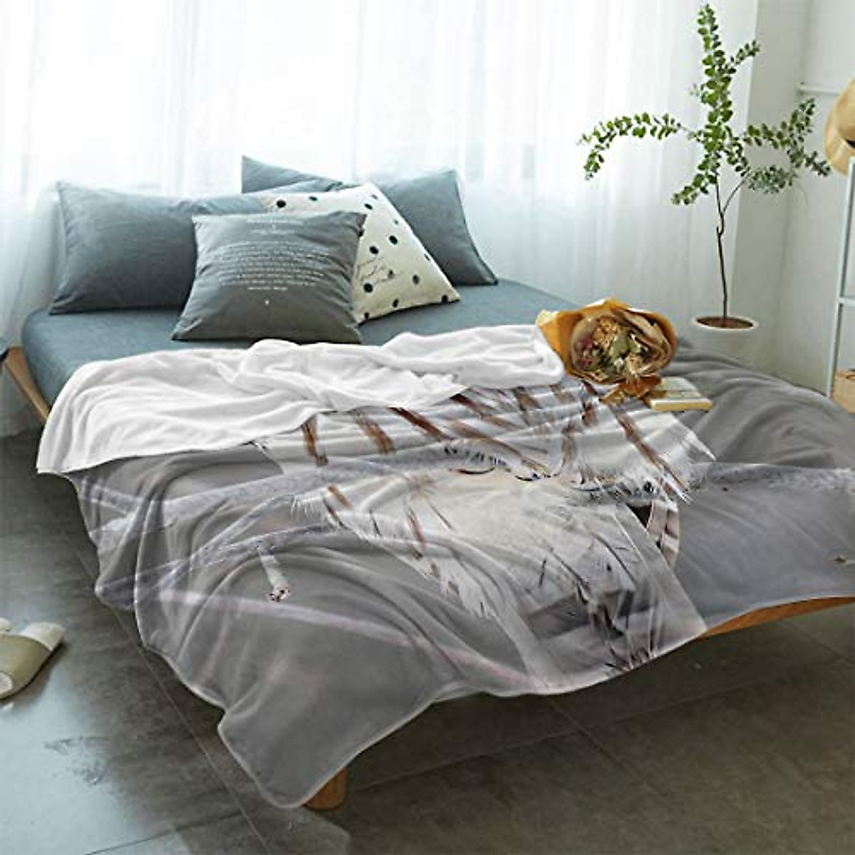 Greeeen Plush Fleece Throw Blanket | Fuzzy, Soft, Warm, Cozy, Reversible Blanket for Bed Couch Sofa Chair Travel- 39 x 49 Winter Owl