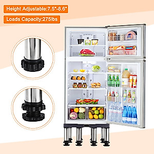 PATIKIL Mini Fridge Stand, 8 Strong Feet Laundry Stand Base Multi-Functional Adjustable Base Tray Anti-Vibration for Refrigerator Washing Machine Dryer AC, 7.5"-8.6" Height, 2Pack