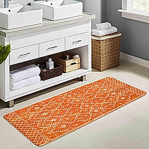 Uphome Bathroom Runner Rug 18x47 inch Long Boho Bath Mat Non-Slip Moroccan Farmhouse Orange Bath Rug Soft Velvet Machine Washable Bathroom Mats for Tub Sink Shower