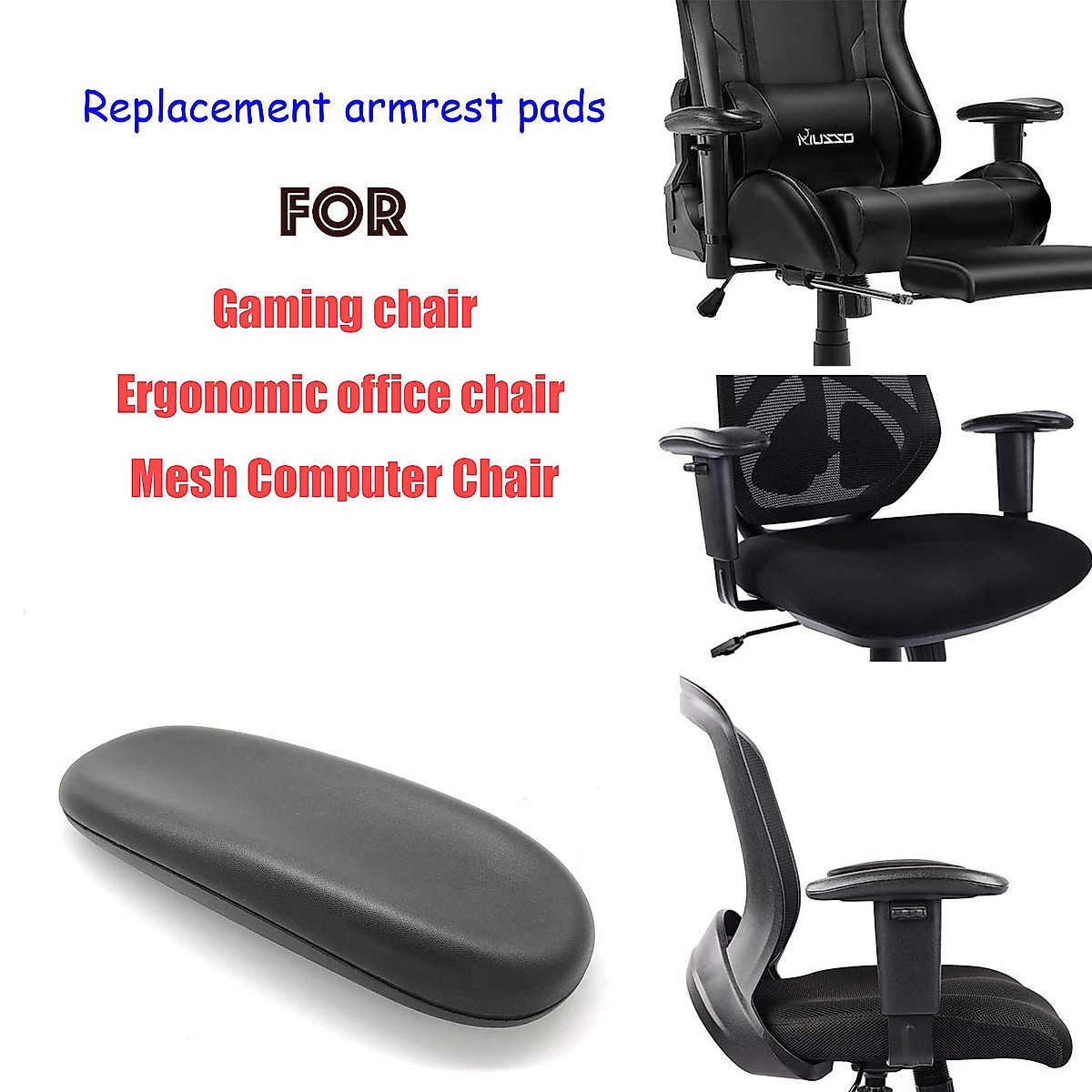 MYFUNSHOP Office Chair Arm Replacement,Gaming Chair Replacement Armrest Arm Pads Universal 4" Mounting Hole Office Chair Parts(1 Pair) Black