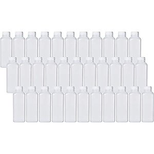 16 Oz Empty Plastic Juice Bottles with Tamper Evident Caps – 33 Pack Drink Containers - Great for Homemade Juices, Milk, Smoothies, Tea and Other Beverages - Food Grade BPA Free