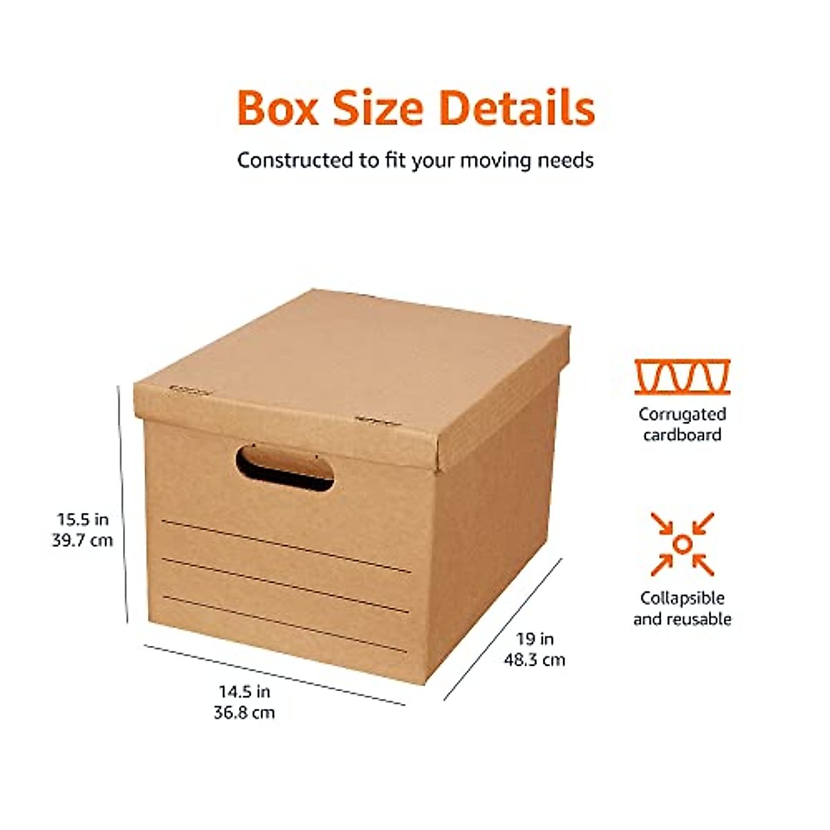Amazon Basics Medium Moving Boxes with Lid and Handles, 19 x 14.5 x 15.5 inches, 10-Pack