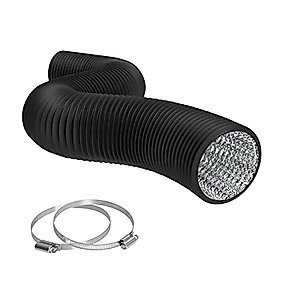TerraBloom Flexible 6 Inch Ducting - Black 25 Feet Flex Aluminum Duct with 2 Clamps – 4 Layer HVAC Ventilation Air Hose - Great for Grow Tents, Dryer Rooms, House Vent Register Lines