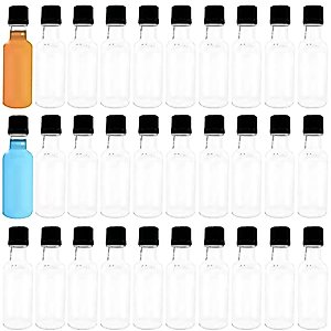 Mini Liquor Bottles,30 Pack Spirit Bottles with Black Cap,1.7oz Plastic Alcohol Shot Bottles for Party Favors,Weddings