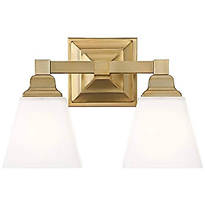 Regency Hill Mencino Opal Modern Wall Mount Light Warm Brass Gold Metal Hardwired 12 1/2" Wide 2-Light Fixture Etched Glass Shade for Bedroom Bathroom Vanity Reading Living Room Hallway