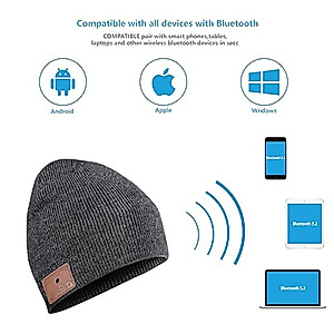 MUSICBEE Bluetooth Beanie, Bluetooth V5.2 Wireless Knitted Winter hat, 24 Hour Play time(Charcoal)