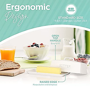 PriorityChef Ceramic Butter Dish with Lid for Countertop, Butter Keeper for Counter or Fridge, Covered Butter Tray Holder For Butter Storage, Holds 1 Stick, White