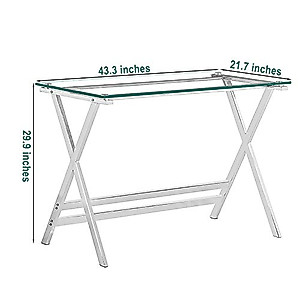 Tempered Glass Computer Desk Modern Student Writing Study Desk,Small Computer Desk,Home Office Desk