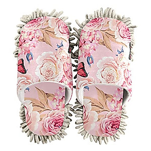 Roses Hydrangea Flower Mop Slippers Shoes Cover for Floor Cleaning Washable Dirty Dust Hair Cleaners Microfiber Mop Socks for Kitchen House Office