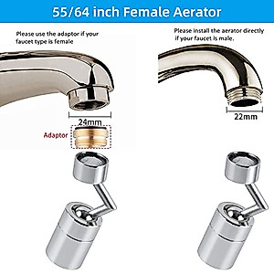 720 Degree Faucet Extender 720° Swivel Sink Female Faucet Aerator with Male Adapter, Faucet Sprayer Attachment Can be Used as Eyewash Station, 55/64”-27UNS Female Swivel Faucet Aerator