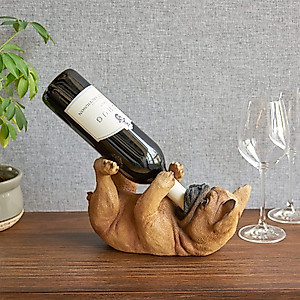 True French Bulldog Polyresin Wine Bottle Holder Set of 1, Multicolor, Holds 1 Standard Wine Bottle