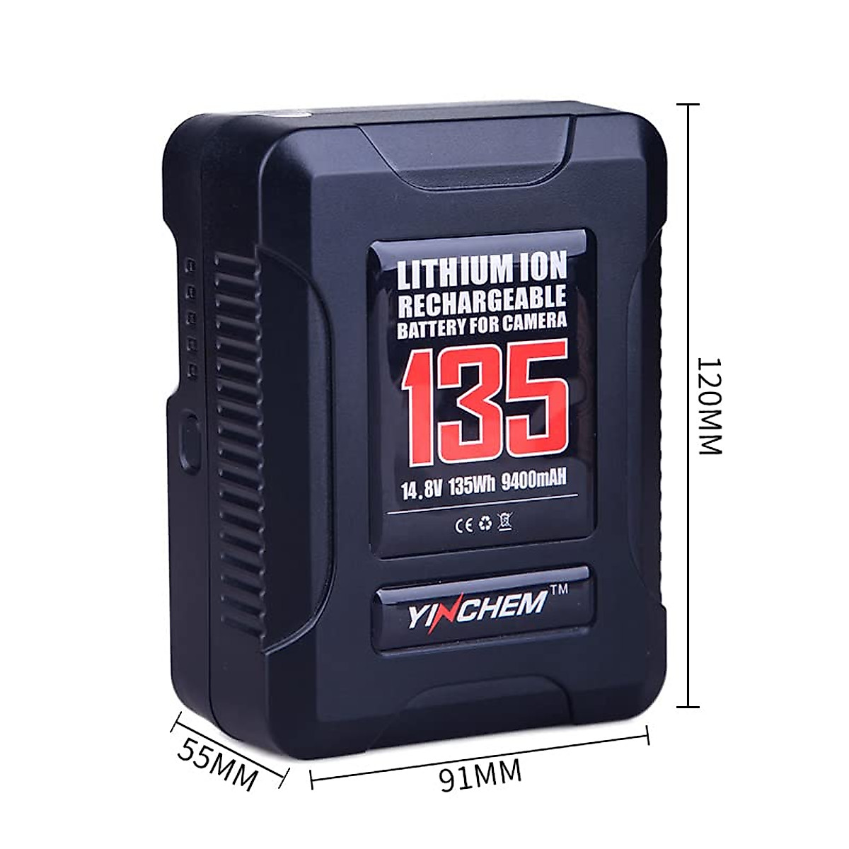 YINCHEM 135Wh V Mount Camcorder Battery with Charger,14.8V 9400mAh Mini Portable Lithium-ion V Lock Battery Equipped with D-tap and USB Port for Camera/DSLR/Smartphone/Tablet