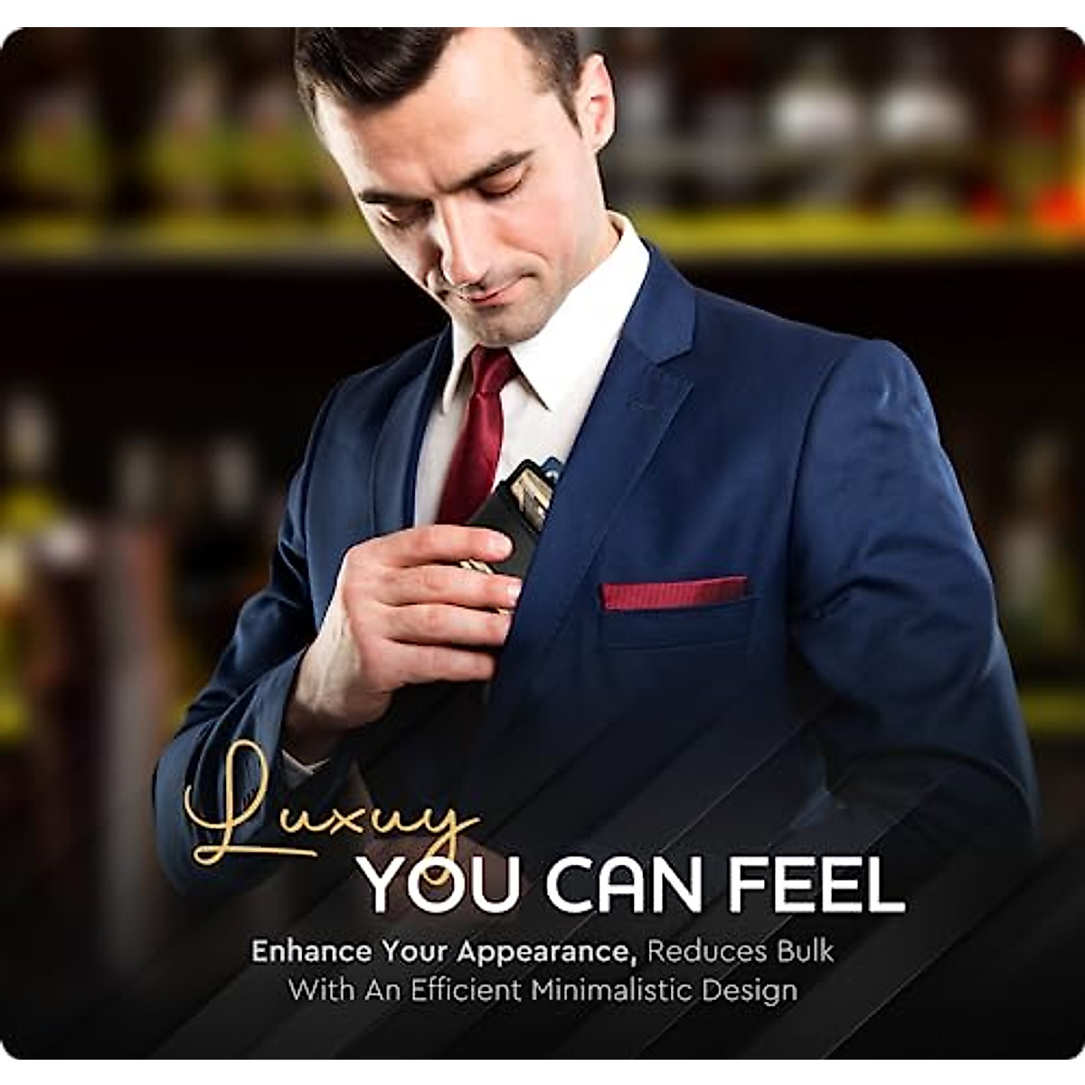 Money Clip Leather Wallet For Men Slim Front Pocket RFID Blocking with Super Strong Magnetic