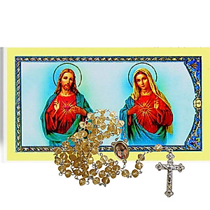 Gifts by Lulee, LLC The Sacred Hearts of Jesus and Mary Yellow Scapolite Faceted Rondelle 8mm Beads Rosary with Silver Plated Tertium Millenium Crucifix and Medal Centerpiece includes a Blessed Card