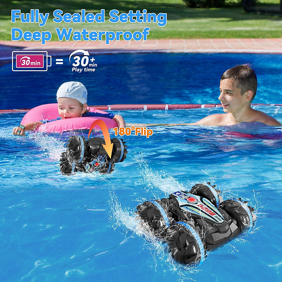 Xynzzeu Amphibious Remote Control Car, 4WD All Terrain Gesture RC Cars for Boys 6-12 Years Old, Waterproof Remote Control Boat for Pool, 360°Rotate Remote Car, Super Power RC Stunt Car Gifts for Boys