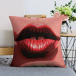 JOJOART Women's Red Lips Throw Pillow Covers 18×18 Pillowcases Set of 1 Pop Art Style Linen Decorative Square Pillow Case Cushion Covers Standard Size for Sofa Couch Outdoor Bed Pillow Protectors