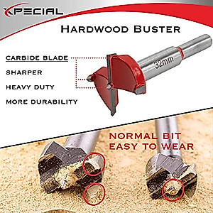 XPECIAL Forstner Bit Set 17 Pcs, 15-40mm Carbide Tipped Drill Bit Set, Wood Working Drilling Bits Sets, Red Anti-Rust and Anti-Corrosion Spray Paint Process