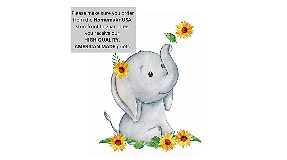 Elephant & Sunflower Nursery Decor - 3 PC Wall Art Prints