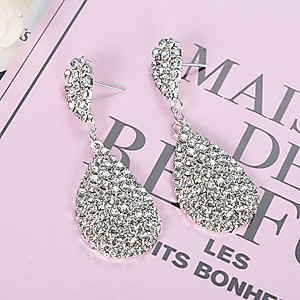 Rhinestone Teardrop Dangle Earrings for Women, Kucheed Sparkly Bridal Bridesmaids Crystal Dangle Drop Earrings,Silver Twinkle Diamond Chandelier Earrings,Fashion Wedding Party Earrings Jewelry