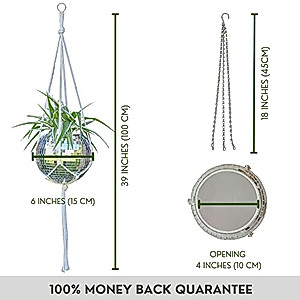 SCANDINORDICA Disco Ball Planter – Disco Ball Plant Hanger, Mirror Disco Planter with Chain and Macrame Hanger, Hanging Planters for Indoor Plants | 6 inch Silver