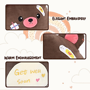 Easfan Get Well Soon Stuffed Bear Plush Pillow, Feel Better Injured Teddy Cozy Snuggle Toy Animal with Adhesive Bandage, Adorable Soft Gifts for Patients Boys Girls After Surgery, Brown, 13''