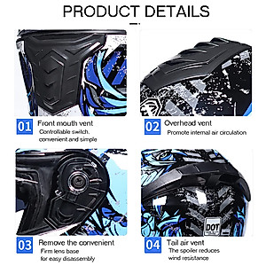 DOT Certified Cool Modular Motorcycle Full Face Helmets with Dual Visor, Adults Men Women Flip up Motorbike Cool Girls Helmet for Street Dirt Bike ATV Motocross Racing Protection Helmet -G-XXXL