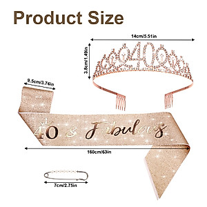 40th Birthday Decorations for Women, 40th Birthday Gifts for Women Including 40th Birthday Crown/Tiara＋40th Birthday Sash for Women＋Pearl Pin, 40th Rhinestone Crown Kit (Rose Gold)