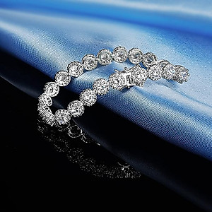 Gemsme 18K White Gold Plated Cubic Zirconia Tennis Necklace/Bracelet/Stud Earrings Set for Women Men Hypoallergenic Silver Halo Jewelry Pack of 3