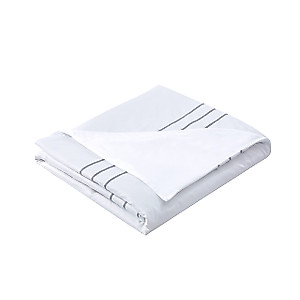 MengBoo Karen 3 Pieces White Duvet Cover Set Without Filling Grey Stripe Trim 100% Egyptian Cotton 300 Thread Count Soft Sateen Hotel Collection Zipper Closure Corner Ties (White Grey, Queen)…