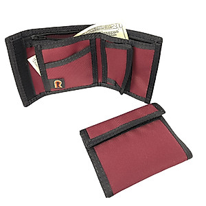 California Bifold Nylon Wallet w/Inside Pocket. Hook & Loop Closures. Made in USA (BURGUNDY)