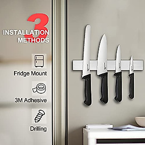 DELFINA Professional 5 Piece Knife Set with 12" Stainless Magnetic Knife Bar, Premium Stainless Steel Chef Knife Set, Heavy Duty Magnet Bar, Easy Install For Kitchen Storage (5-PCS-BLACK)