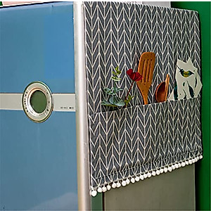 Dezapuby Dust-Proof Refrigerator Cover Cotton Washing Machine Top Protector with Side Storage Bags Universal Cover Cloth for Home and Kitchen (Gray Arrow)