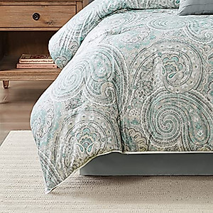Comfort Spaces Cozy Comforter Set-Modern Classic Design All Season Down Alternative Bedding, Matching Shams, Bedskirt, Decorative Pillows, King, Kashmir Paisley Blue 8 Piece