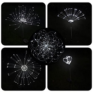 Romdecyn 4Pack Outdoor Solar Garden Lights,150 LED Copper Wire 2 Lighting Modes Fireworks Solar Pathway Lights Outdoor Waterproof,for Patio Party Holiday Wedding DIY Pathway Decoration（White）