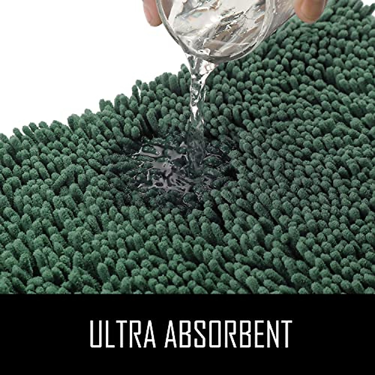 Nulubuu Chenille Extra Soft Bathroom Rug Mat, 16 x 24 Inches, Extra Absorbent Shaggy and Non Slip Rug, Machine Wash Dry, Green