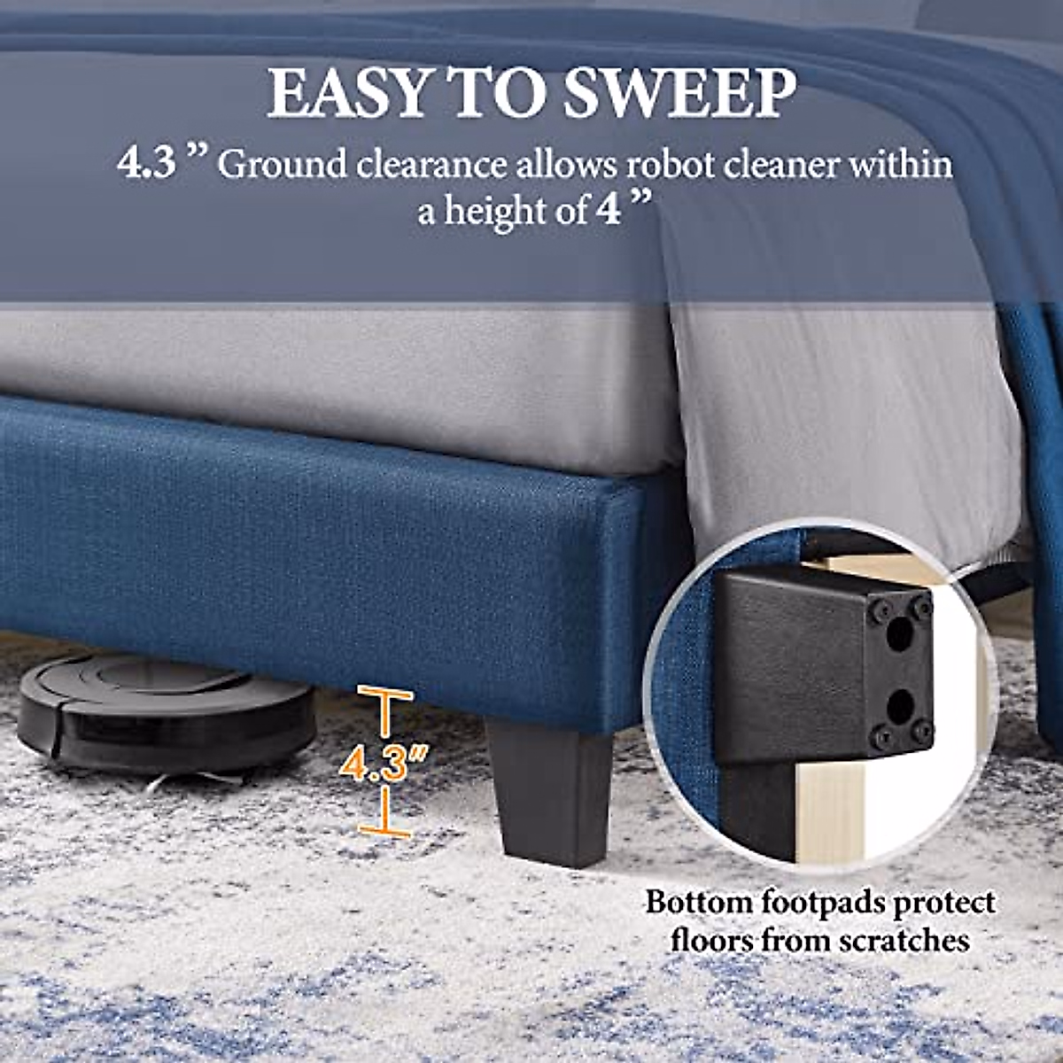 Yaheetech Upholstered Platform Bed with Wing Edge Channel Tufted Headboard Mattress Foundation/Heavy Duty Wooden Slat Support/No Box Spring Needed, Easy Assembly, Navy Blue, Queen Size