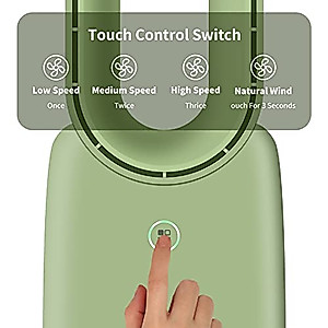 Misby Desk Fan, Portable Bladeless Fan 11.8 inch Personal Cooling Fan with 4 Speeds, Leafless 5 Colors LED Lights Touch Control Small Quiet Table Fans For Home, Bedroom, Office(Green)