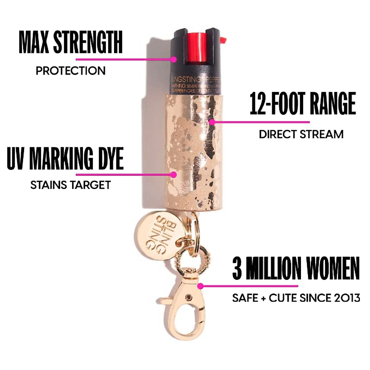 BLINGSTING Pepper Spray for Women - Maximum Strength OC Self Defense Spray - 12 ft Range - UV Marking Dye for Police ID - Safety Lock - Cowgirl