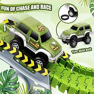 Dinosaur Toys for 3 4 5 6 7 8+ Year Old Boys Girls Kids,Dinosaur Tracks Race Car Toys for Kids Age 3-5, Create A Dinosaur World Road Race with Flexible Tracks Playset for Christmas Birthday Gifts