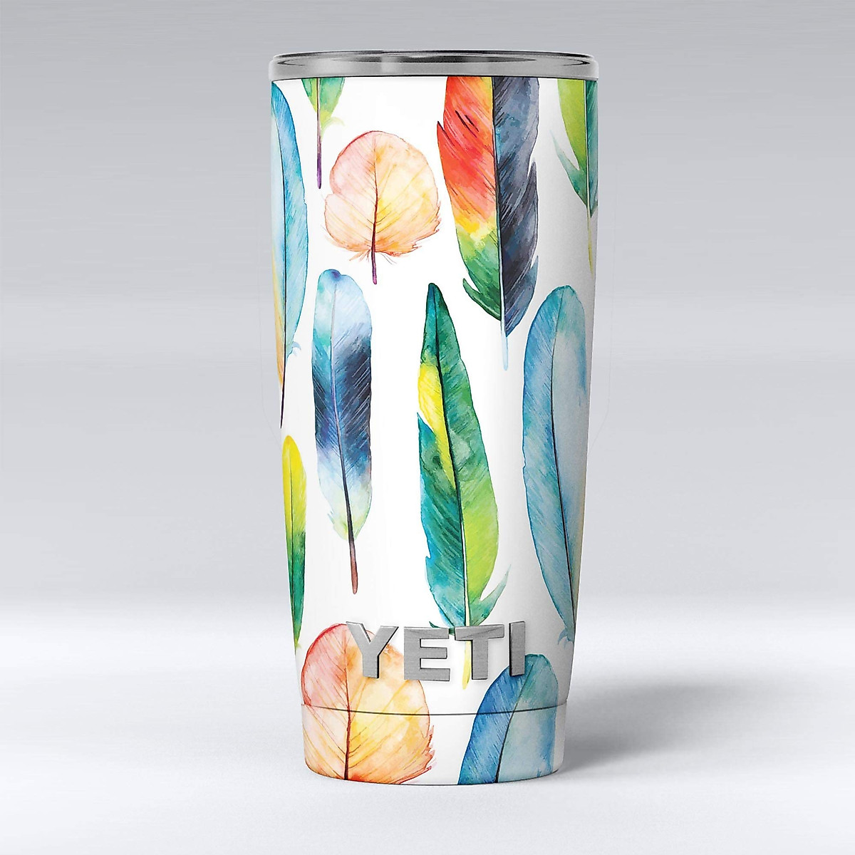 Design Skinz Bright Water Color Painted Feather - Skin Decal Vinyl Wrap Kit Compatible with The Yeti Rambler Cooler Tumbler Cups
