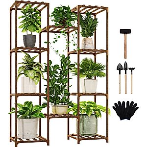 GENTINGBRO Indoor Plant Shelf Stand Outdoor Tall Plant Rack for 11 Pots Large Hanging Plant Holder For Multiple Plants Patio Balcony Garden