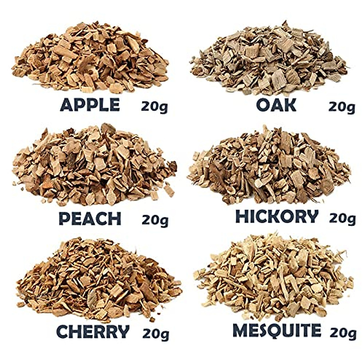 MOEYURO Wood Chips for Smoker 6 Pack Smoker Wood Chips Include Cherry Hickory Oak Apple Peach Mesquite 20g Each Smoker Chips for Cocktail Mens Gifts