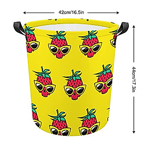 Skull Strawberry Large Laundry Basket Hamper Bag Washing with Handles for College Dorm Portable