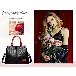 NEWSTYP Ladies Quality Leather Letter Shoulder Bags for Women 2021 Luxury Handbags Women Bags Designer Fashion Large Capacity Tote Bag (Red)