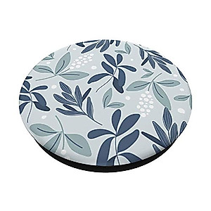Blue Botanical Foliage & White Berry Floral Bud Pattern PopSockets PopGrip: Swappable Grip for Phones & Tablets