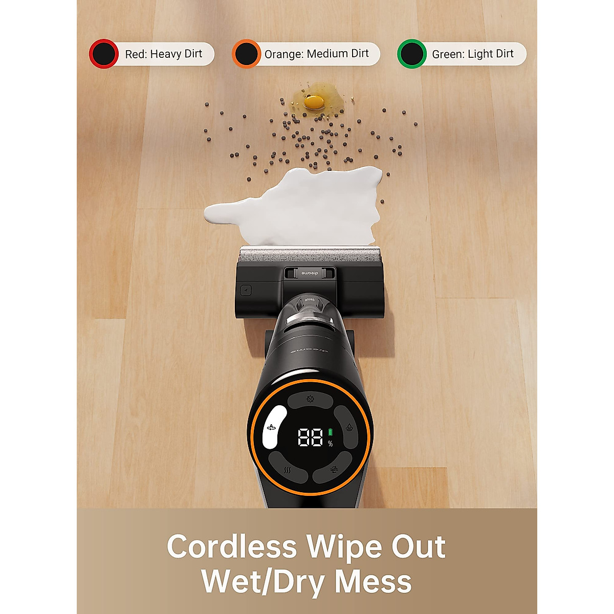 Dreametech H12 PRO Wet Dry Vacuum Cleaner, Smart Floor Cleaner Cordless Vacuum and Mop for Hard Floors, One-Step Edge to Edge Cleaning with Hot Air Drying Black